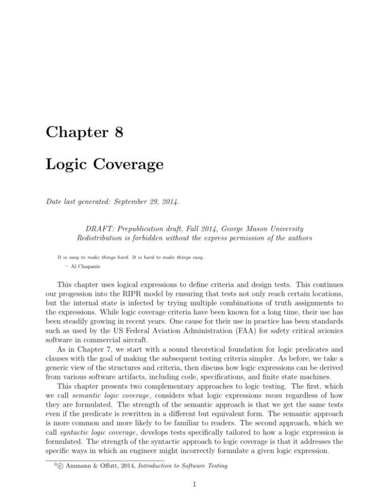 Chapter 8 Logic Coverage