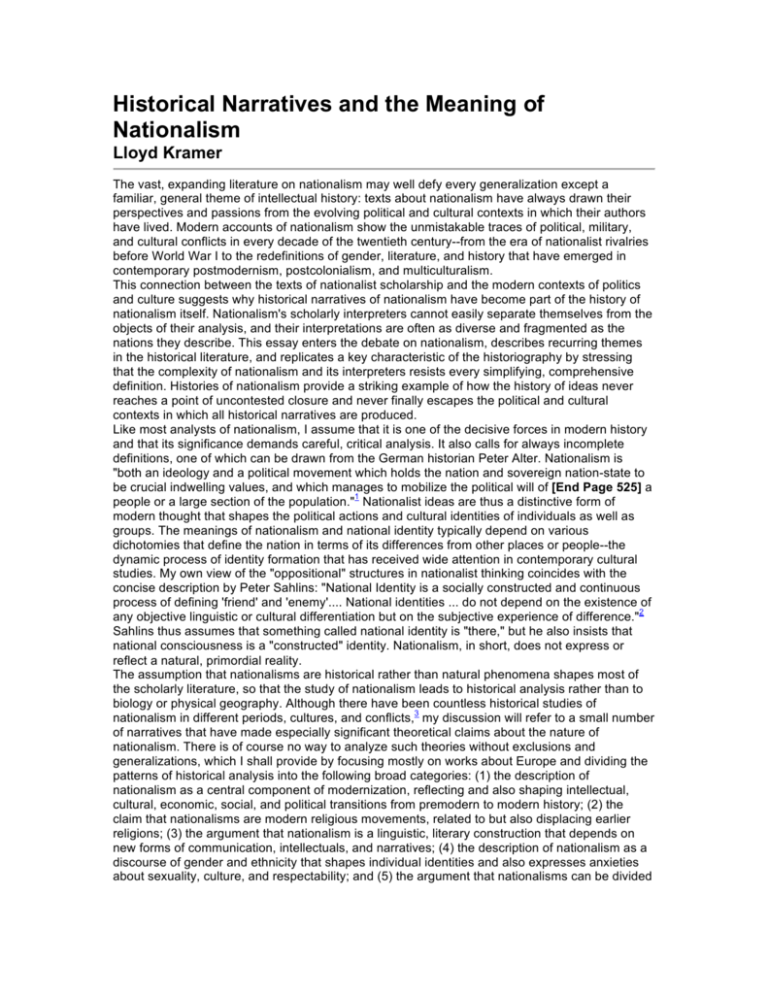 Historical Narratives And The Meaning Of Nationalism Historical Narratives And The Meaning Of Nationalism