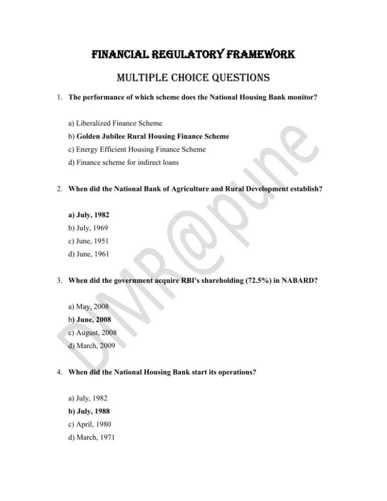 Financial Regulatory Framework Multiple Choice Questions