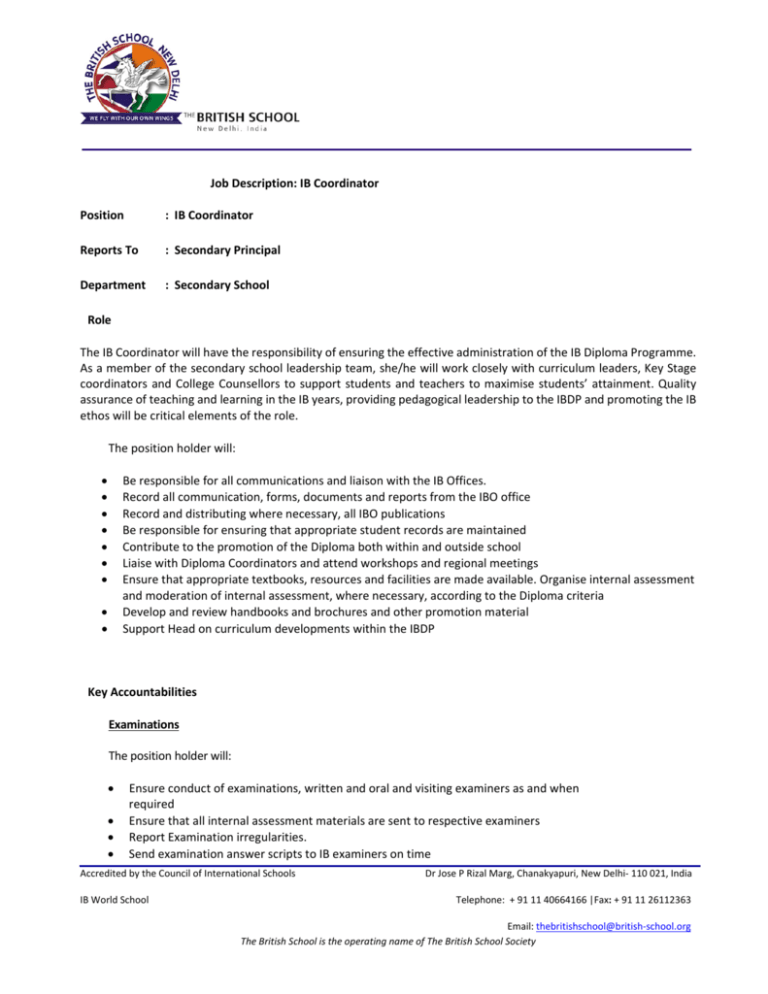 Job Description IB Coordinator Position
