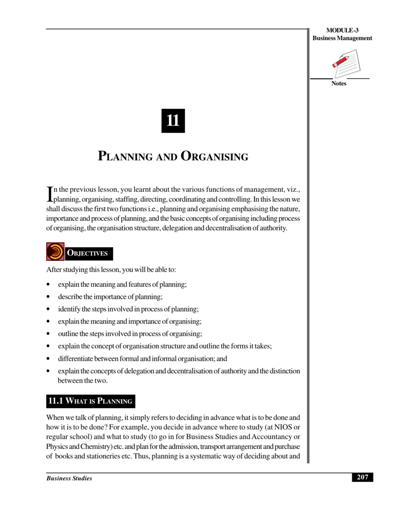 Planning And Organising