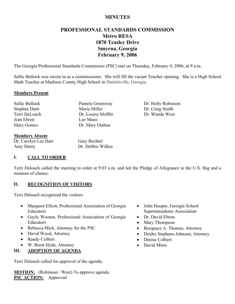 MINUTES PROFESSIONAL STANDARDS COMMISSION MINUTES PROFESSIONAL STANDARDS COMMISSION