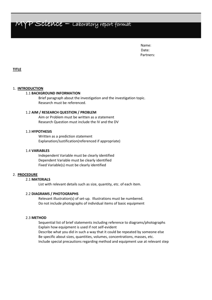 MYP Science Laboratory Report Format