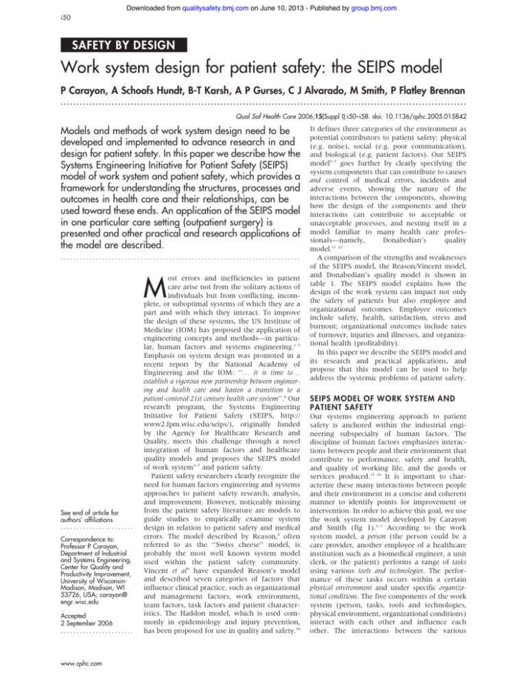 Work system design for patient safety: the SEIPS model