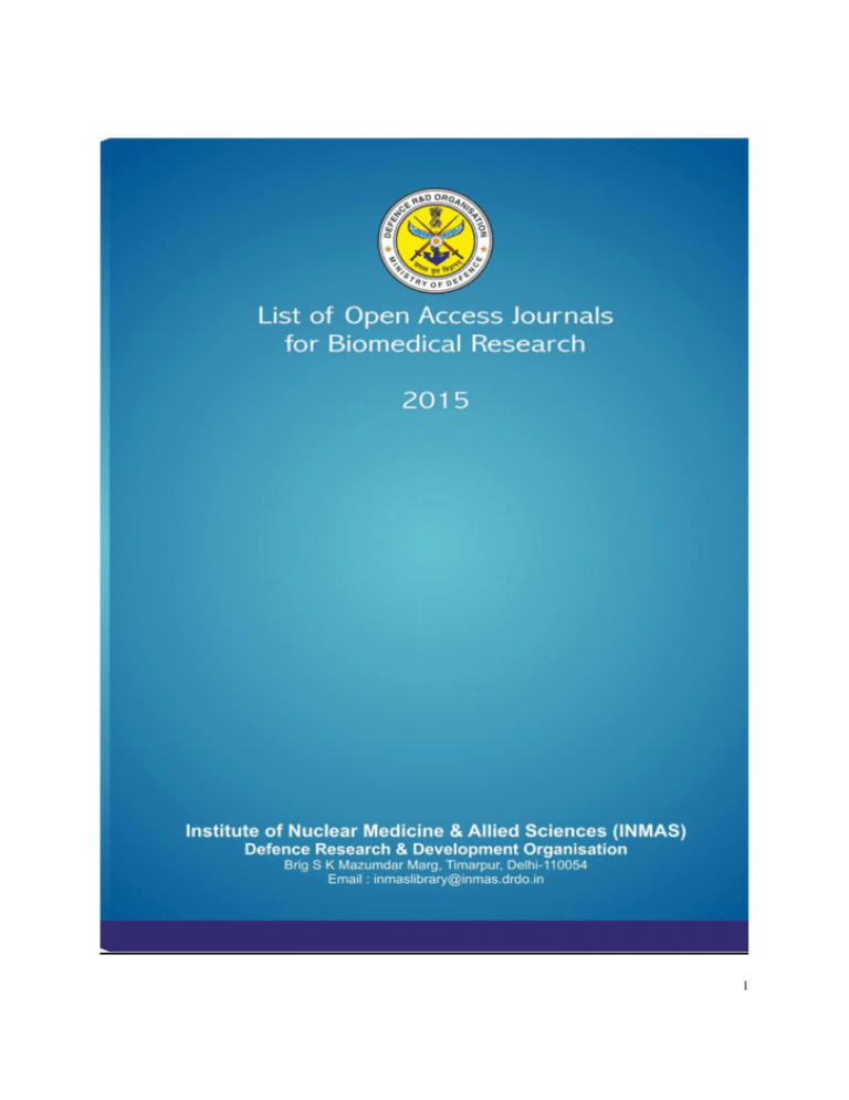 List Of Open Access Journals For Biomedical Research 2015