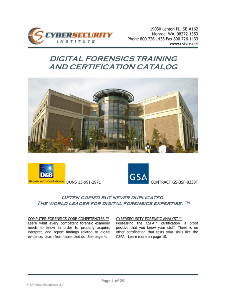 digital forensics training and certification catalog