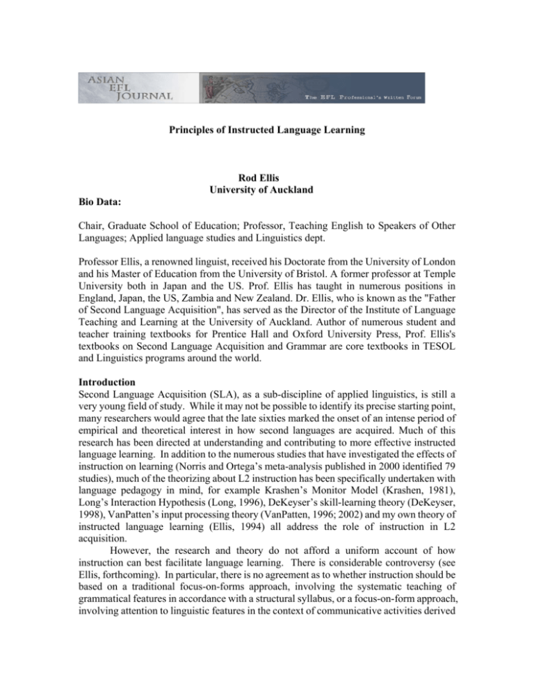 Principles of Instructed Language Learning