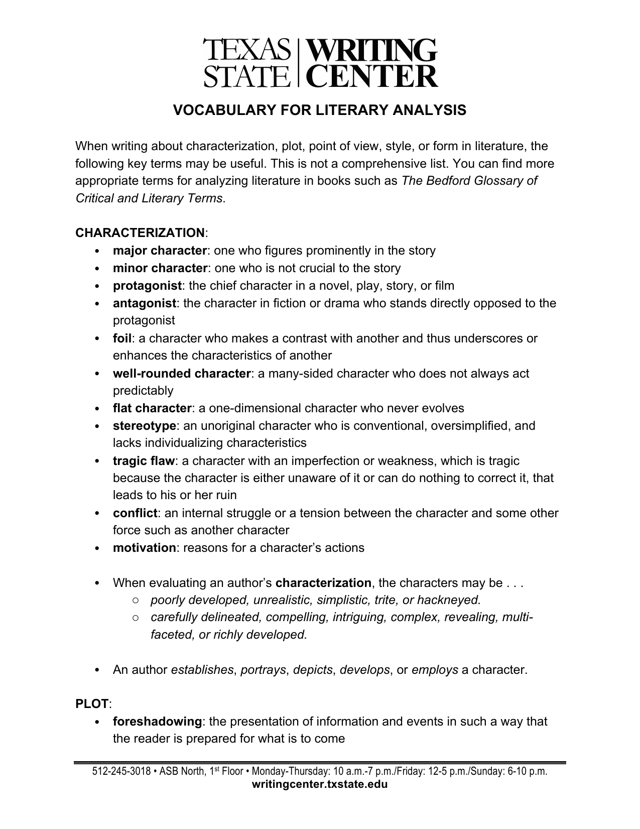 Vocabulary For Literary Analysis Vocabulary For Literary Analysis