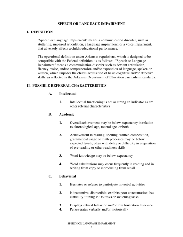 Speech Or Language Impairment
