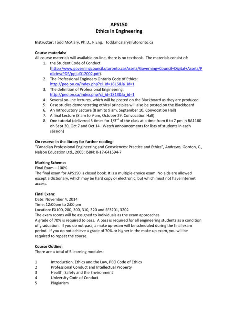APS150 Ethics In Engineering