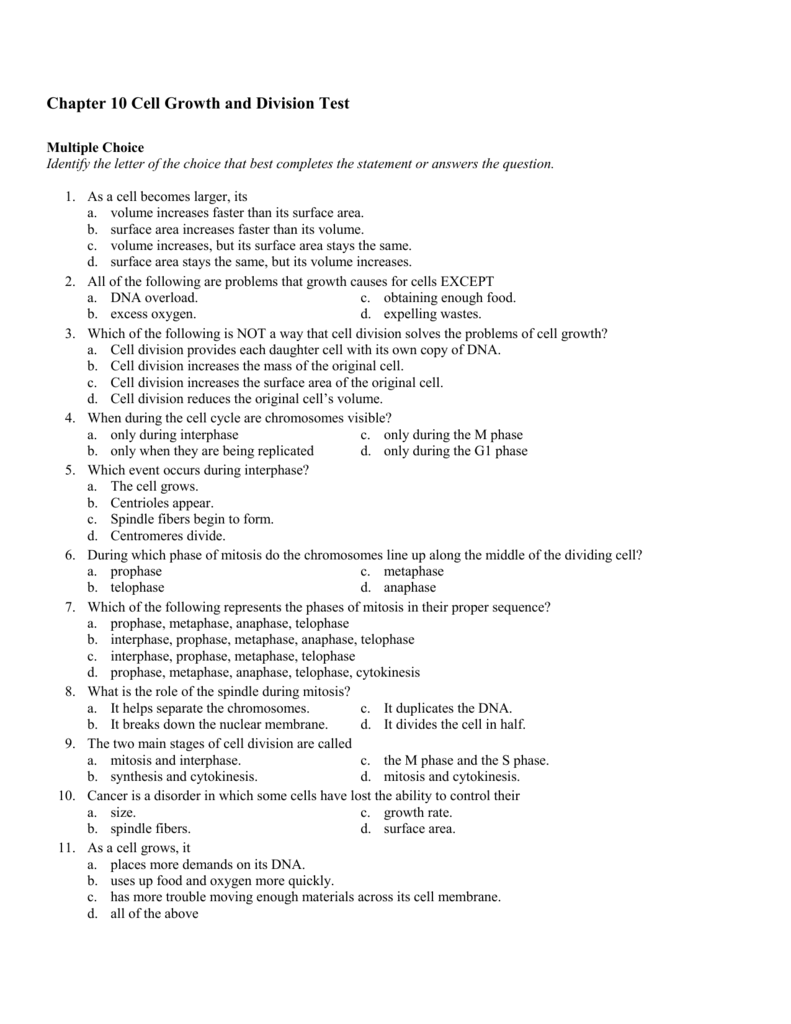Chapter 10 Cell Growth And Division Test Chapter 10 Cell Growth And Division Test