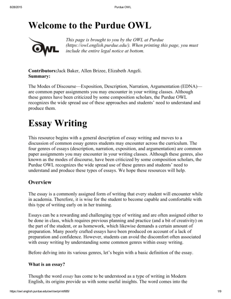 Welcome To The Purdue OWL Essay Writing
