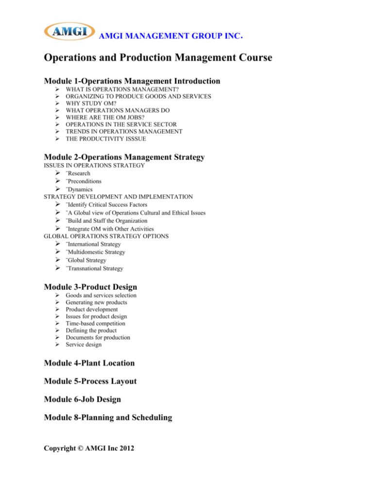 Operations And Production Management Course