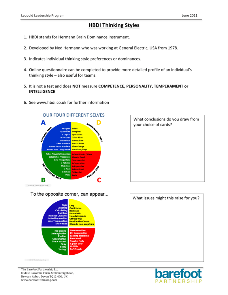 HBDI Thinking Styles - The Leopold Leadership Program