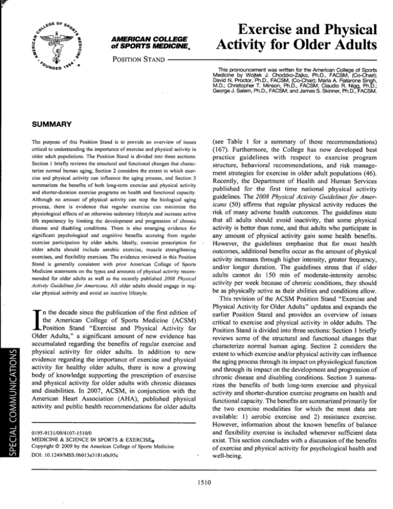 Exercise And Physical Activity For Older Adults