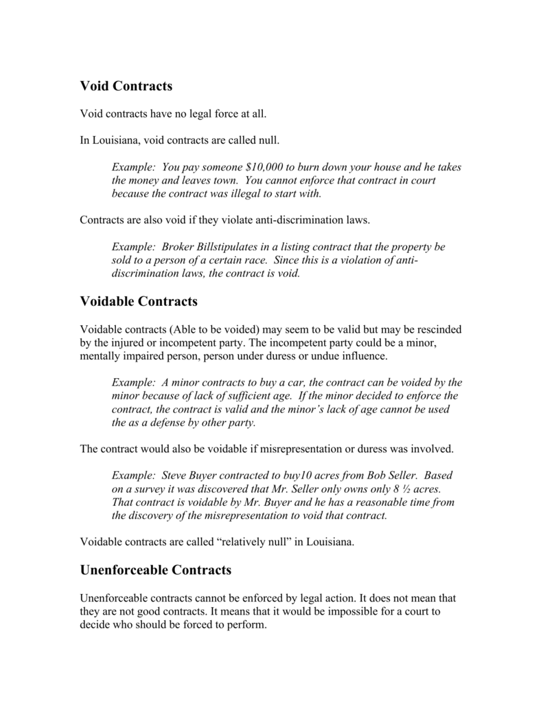 Unenforceable Contract