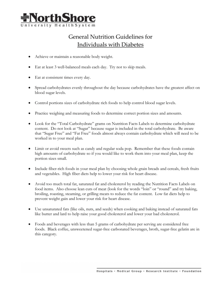 General Nutrition Guidelines For Individuals With Diabetes