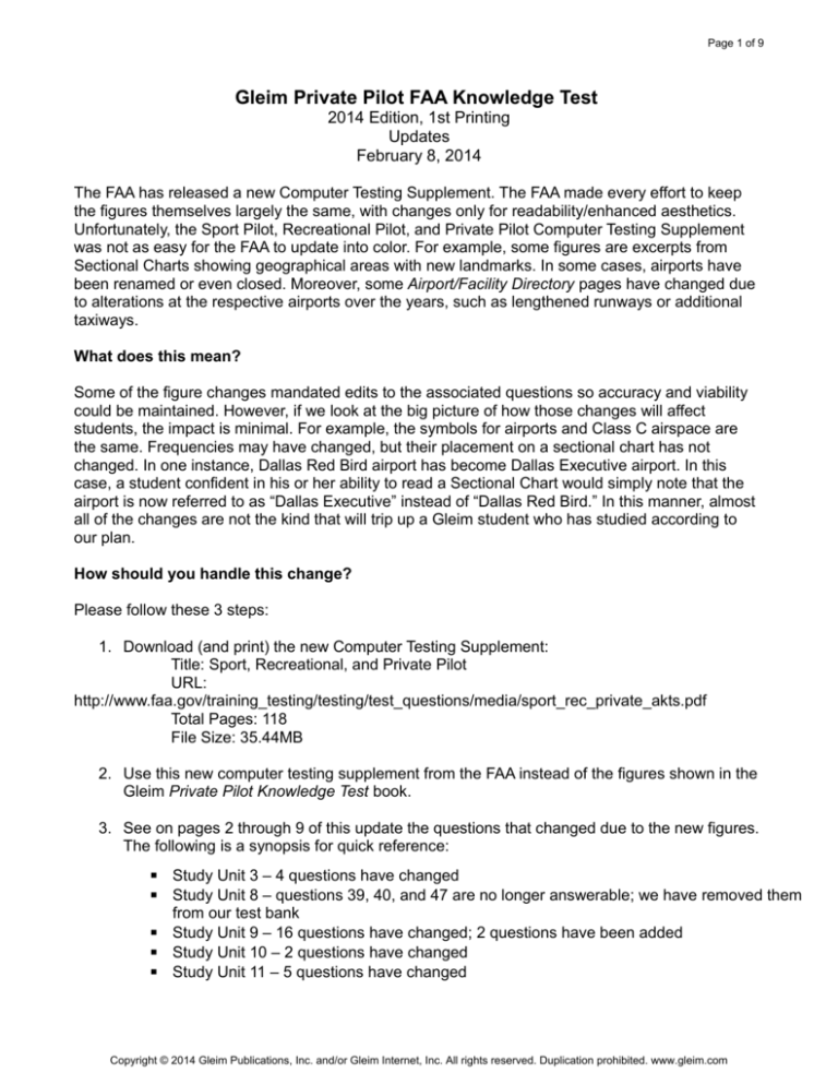 Gleim Private Pilot FAA Knowledge Test Gleim Private Pilot FAA Knowledge Test