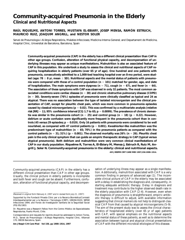 Community-acquired Pneumonia in the Elderly