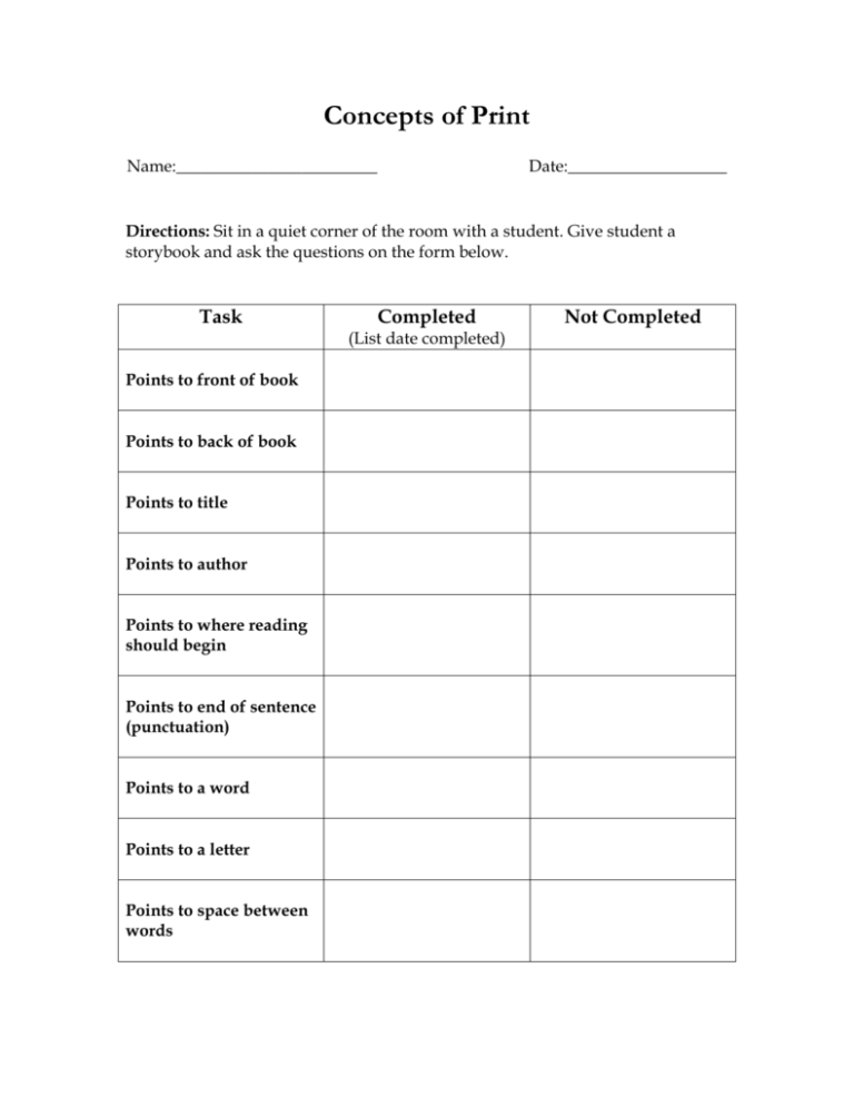 Concepts Of Print Assessment