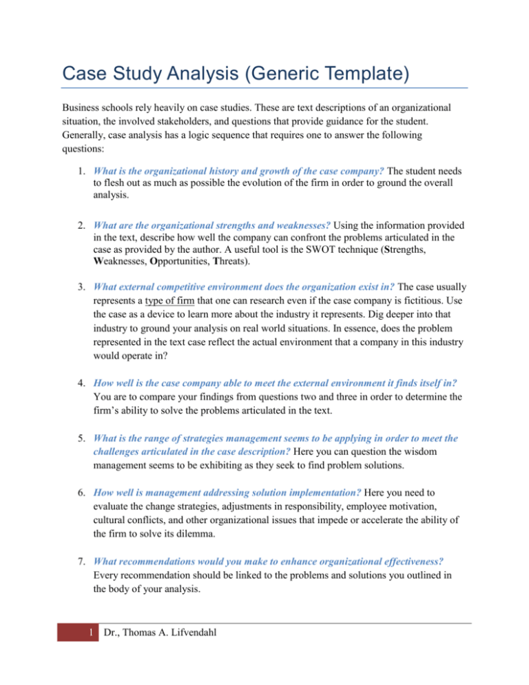 Case Study Analysis Generic Template 