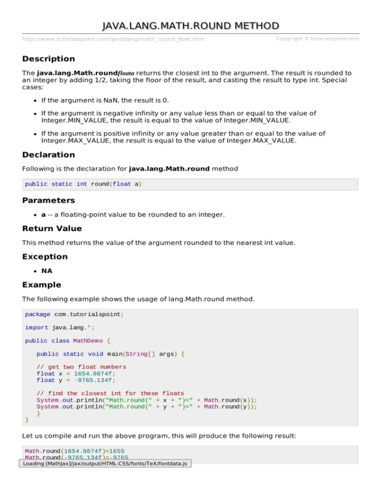 Java lang Math round Method