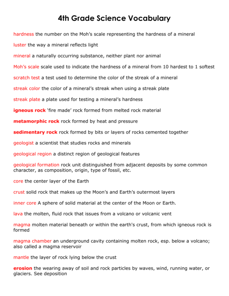 4th Grade Science Vocabulary