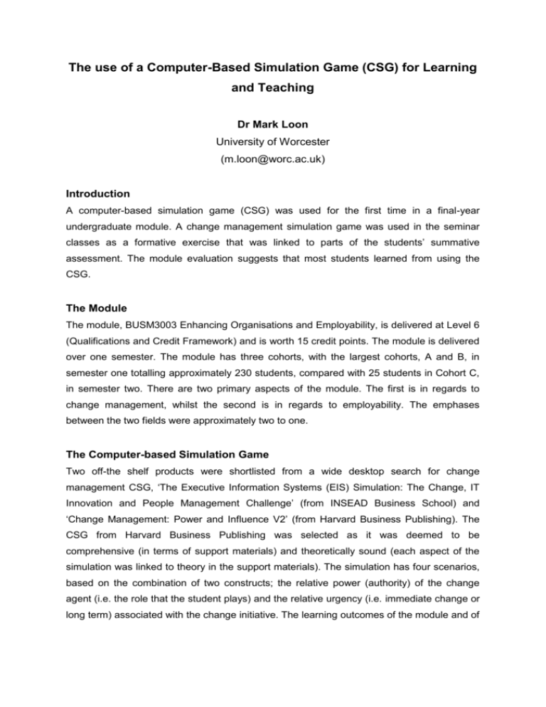 The use of a Computer-Based Simulation Game
