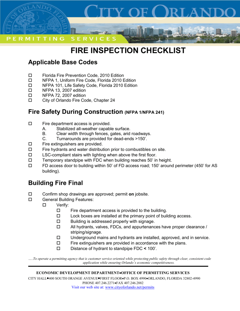 Fire Inspection Checklist