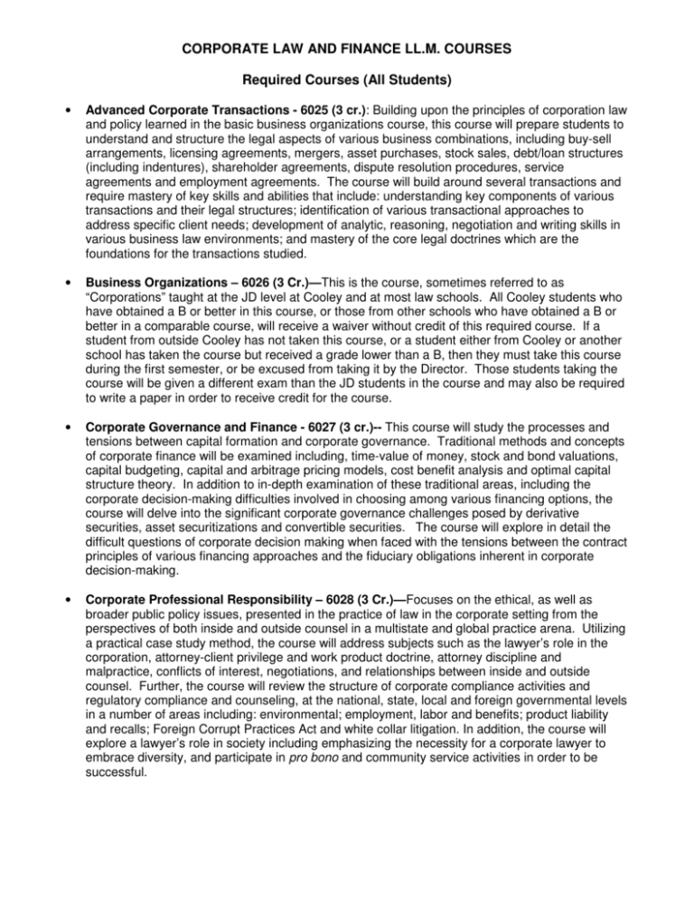 Corporate Law And Finance Course Descriptions Corporate Law And Finance Course Descriptions