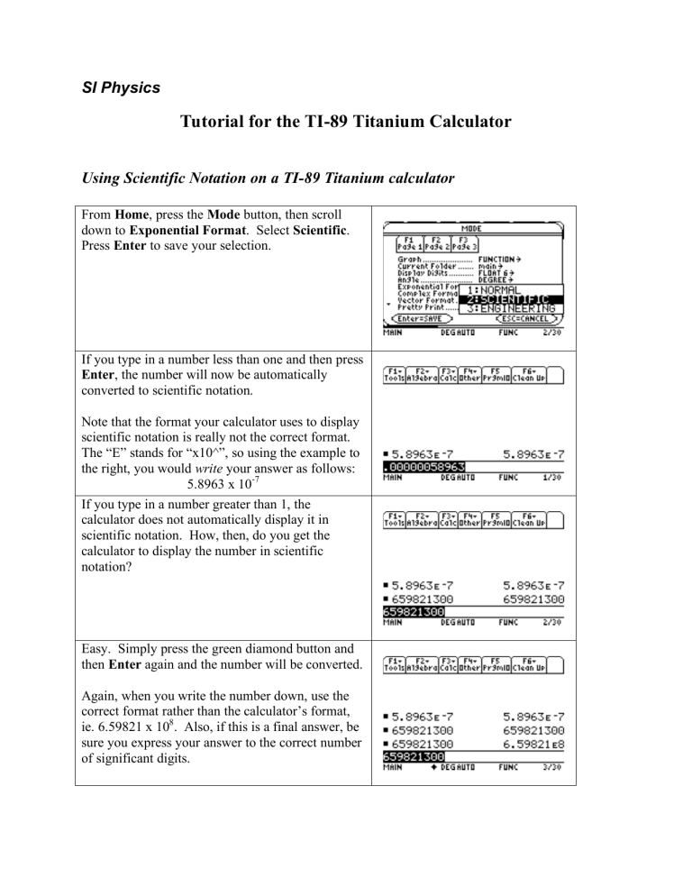 Tutorial For The TI 89 Titanium Calculator