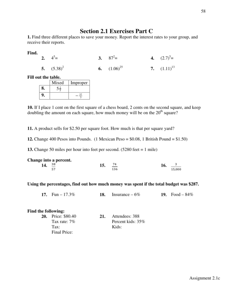 Section 2 1 Exercises Part C