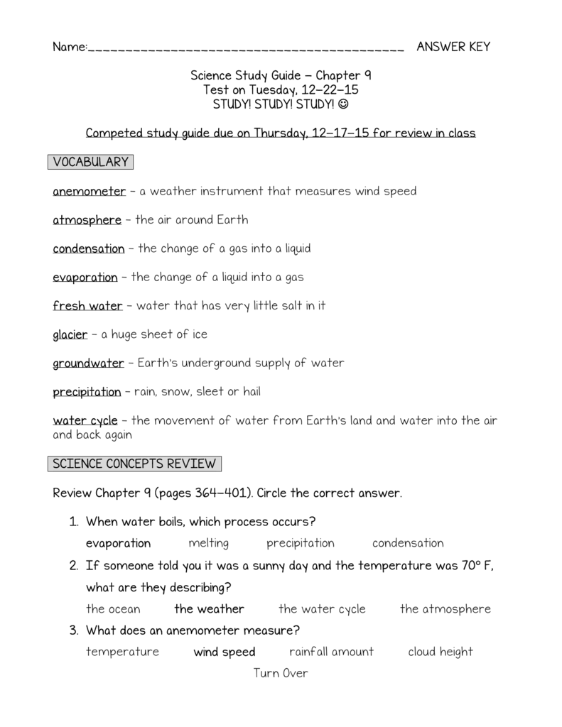 Chapter 9 Study Guide Answers Chapter 9 Study Guide Answers