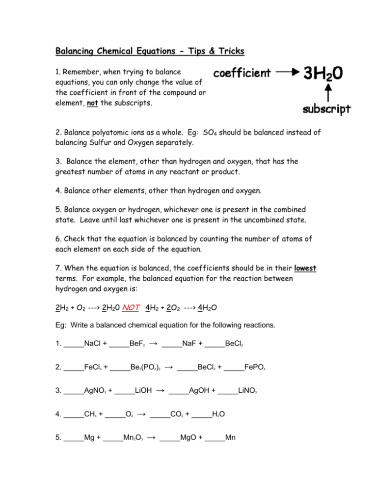 Balancing Equations Tips