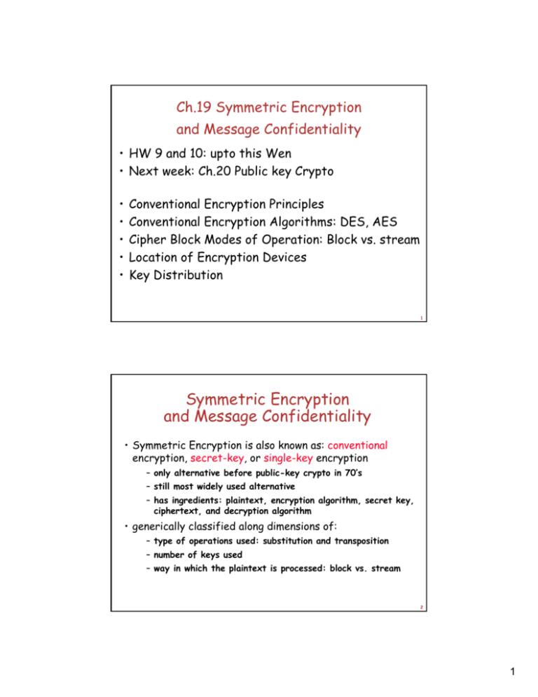 Symmetric Encryption: DES, AES, and Key Distribution