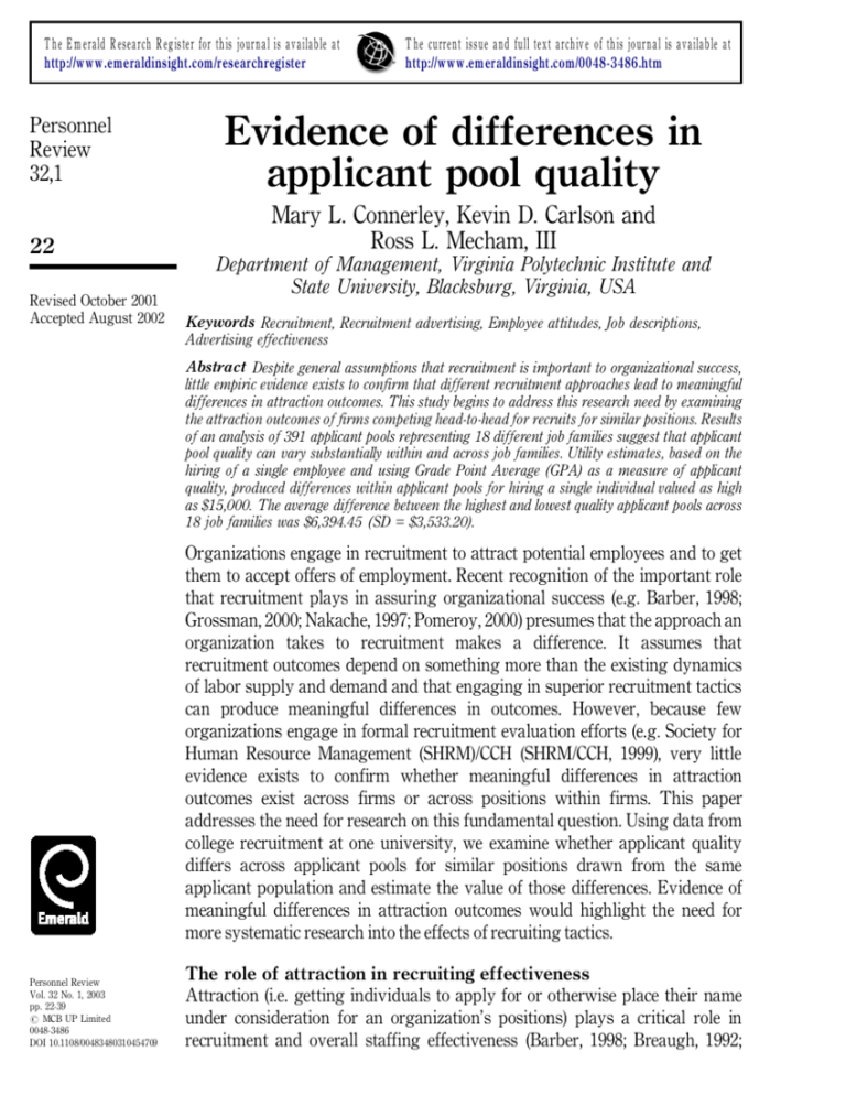 Evidence of differences in applicant pool quality