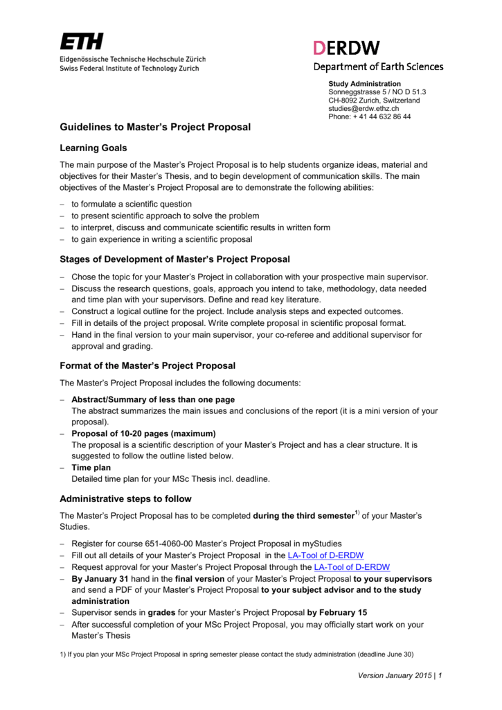 Guidelines To Master s Project Proposal
