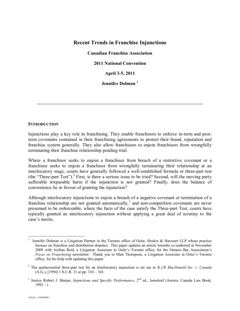 Recent Trends in Franchise Injunctions
