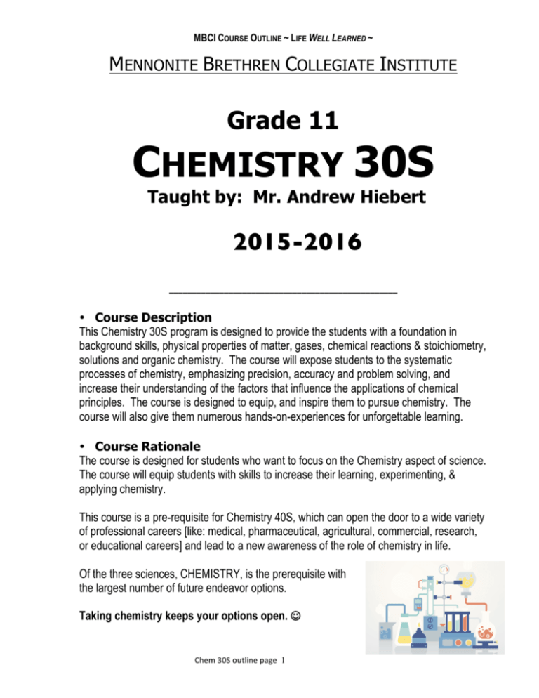 Chemistry 30S course outline 2015-2016