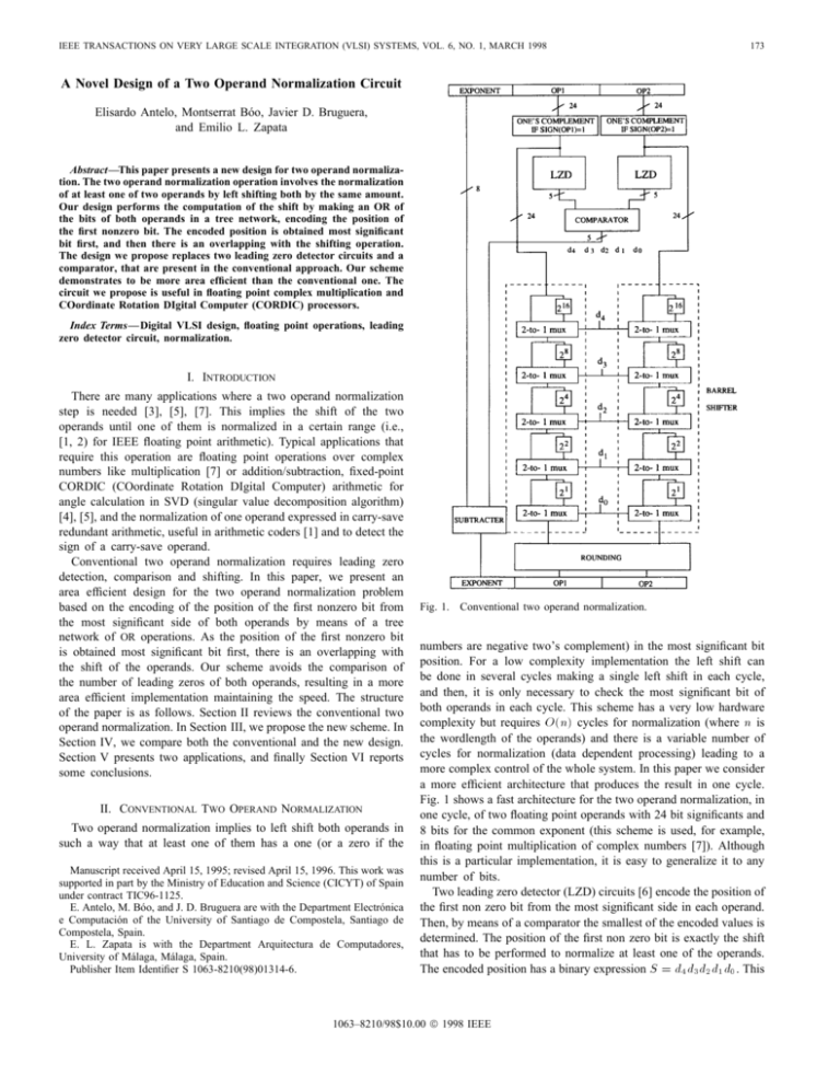 A Novel Design Of A Two Operand Normalization Circuit