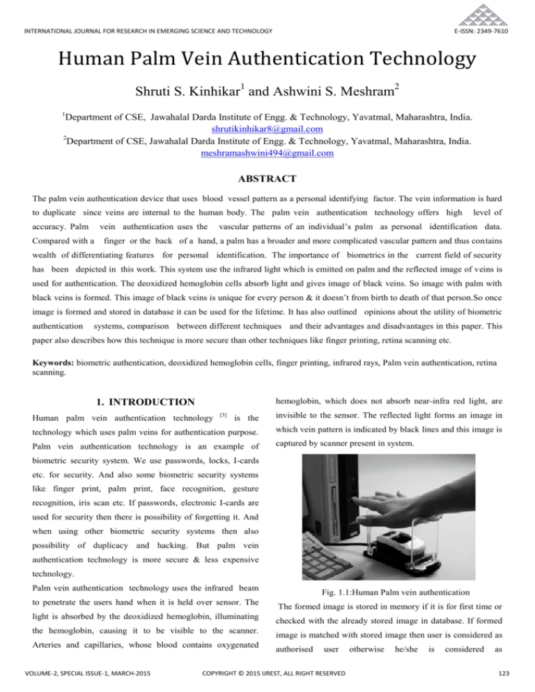 Human Palm Vein Authentication Technology