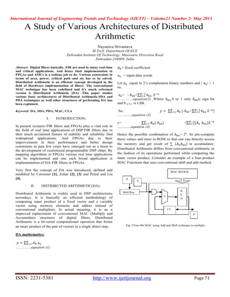 A Study of Various Architectures of Distributed Arithmetic