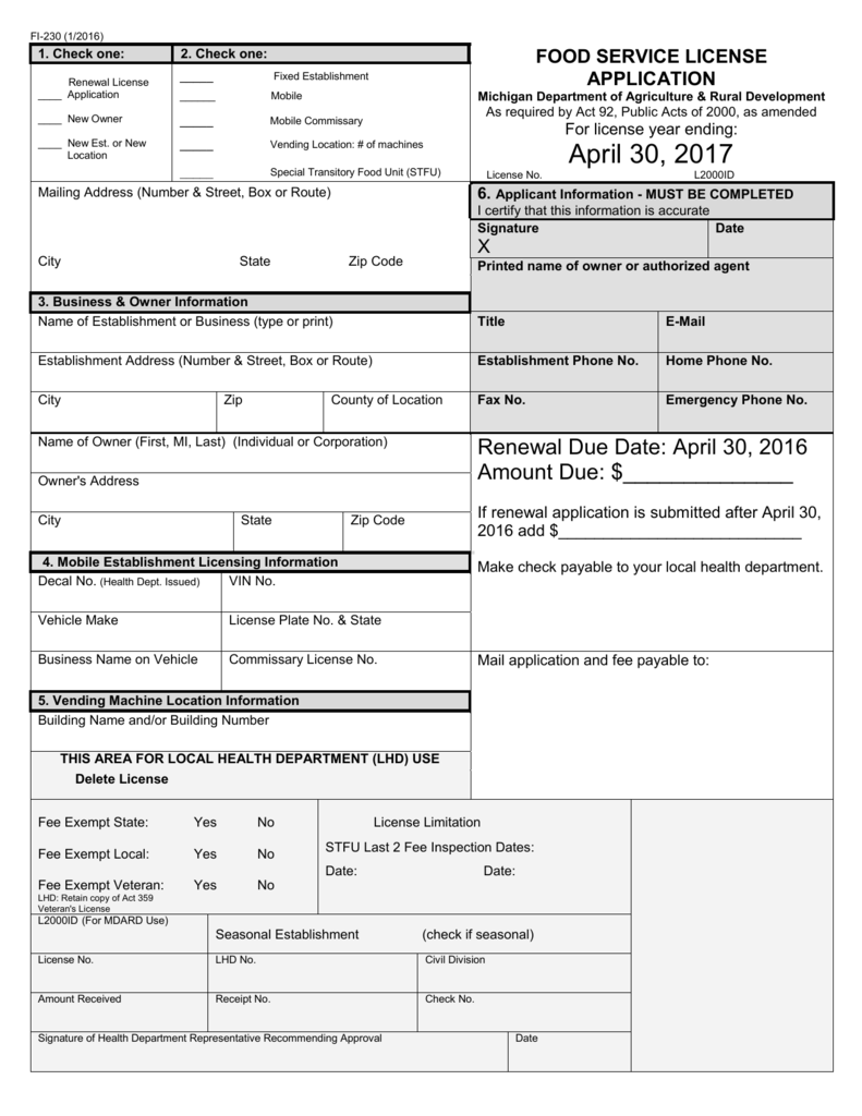 Food License Application Genesee County Health Department Food License Application Genesee County Health Department