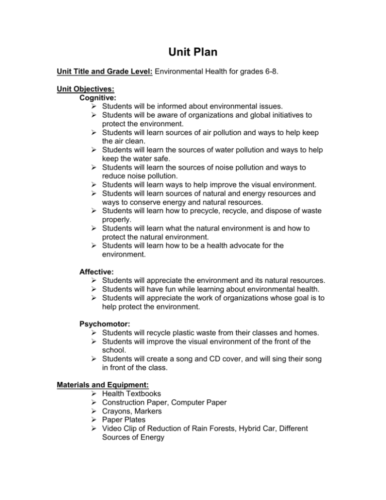Health Unit Plan Example