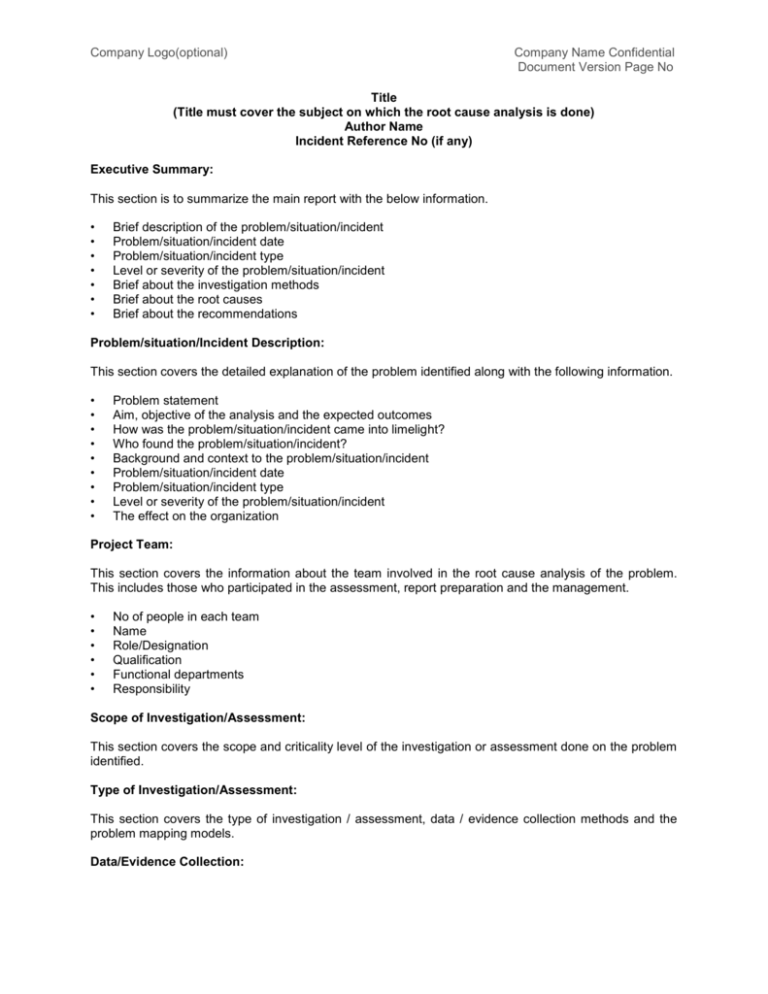Root Cause Analysis Report Sample Template