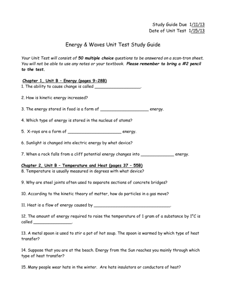 Energy Unit Test Study Guide