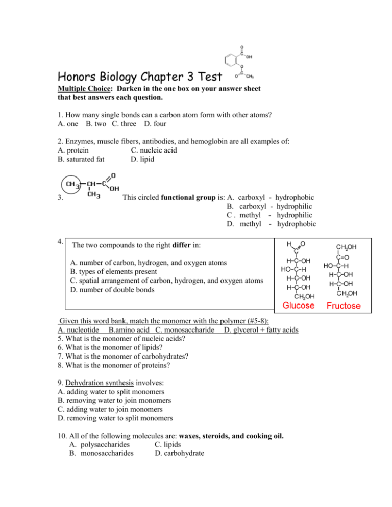 Biology Chapter 3 Test Biology Chapter 3 Test