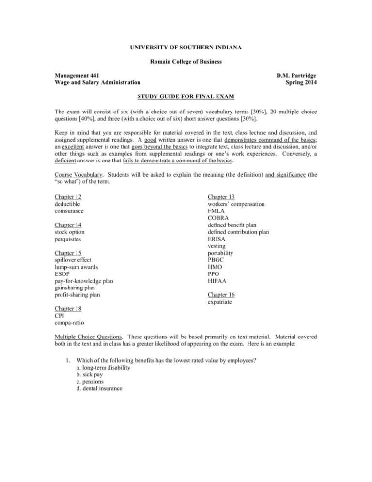 Management 441 DM Partridge University Of Southern Indiana