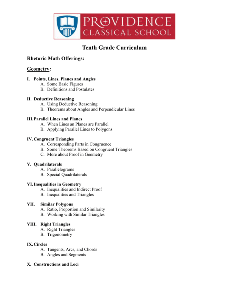 Tenth Grade Curriculum