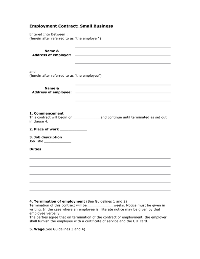 Employment Contract Small Business Employment Contract Small Business
